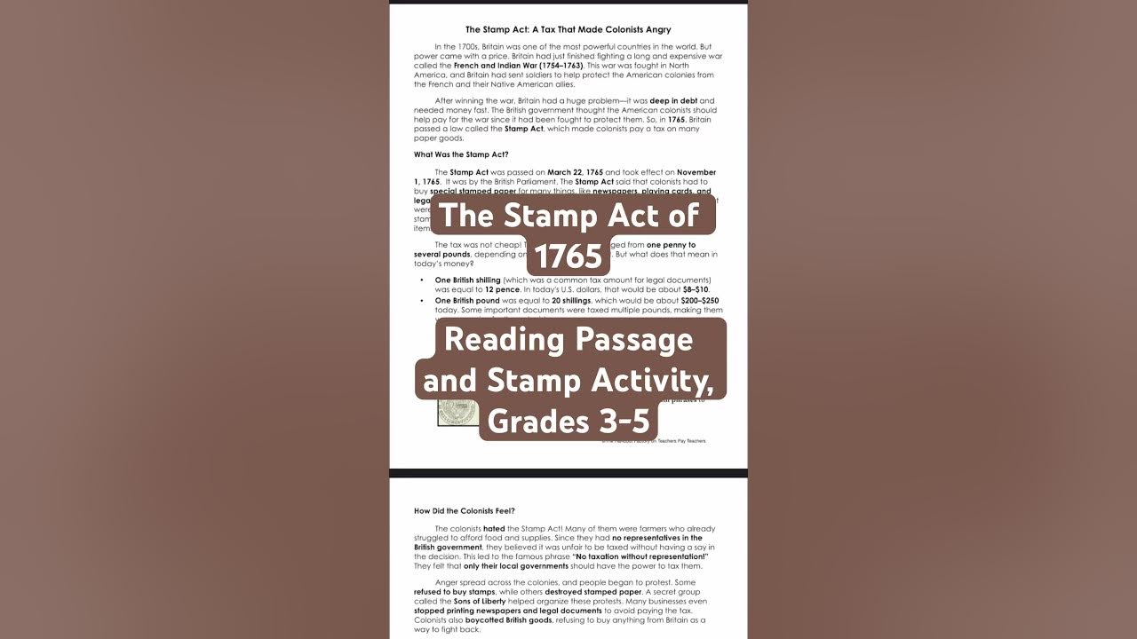 The Stamp Act: Reading Passage, Comprehension Questions, and Hands-On ...