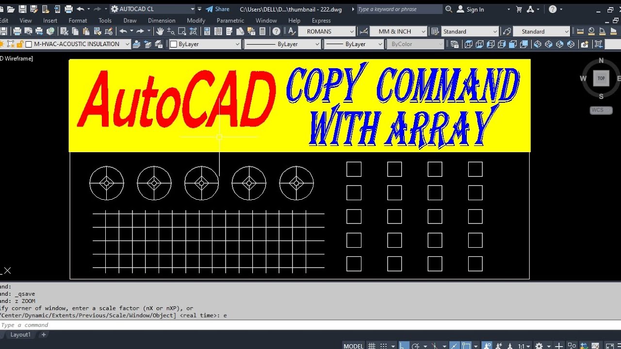Copy command tutorial with array | How to use copy command with array option #autocad - YouTube