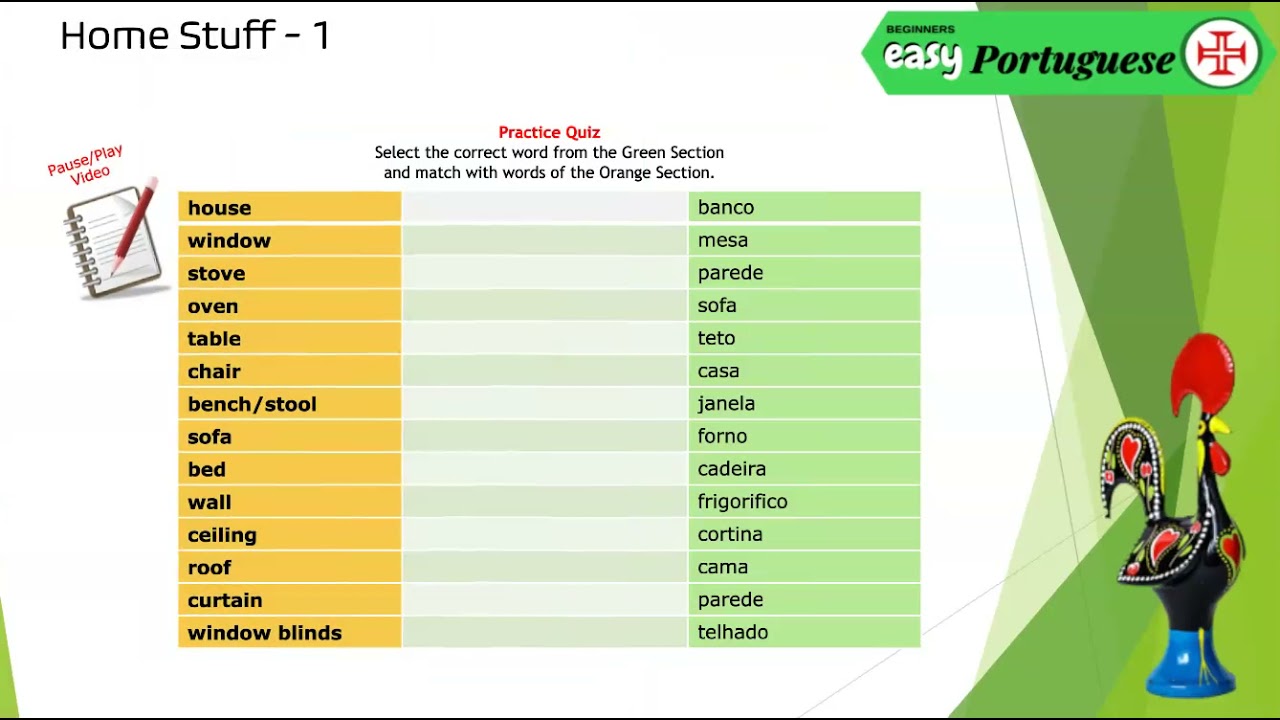 Beginners Easy European Portuguese: Home Stuff 1A - YouTube