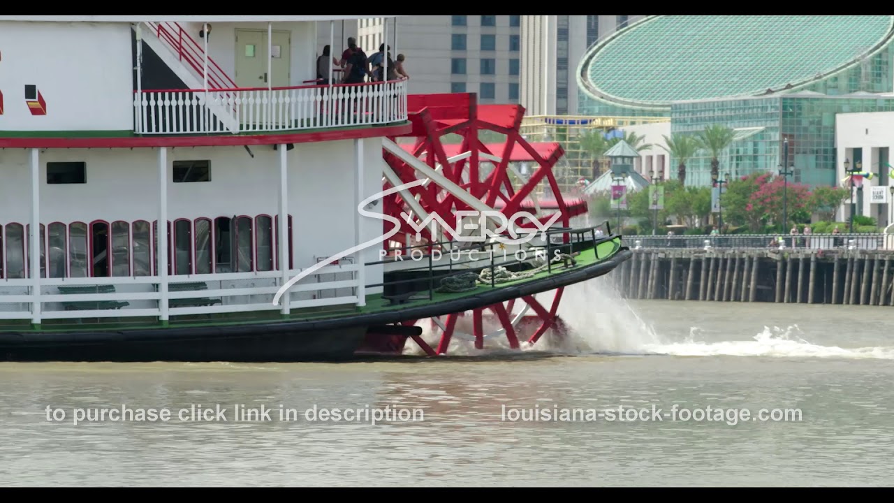 1106 CU paddle wheel spinning on riverboat steam boat stock footage ...