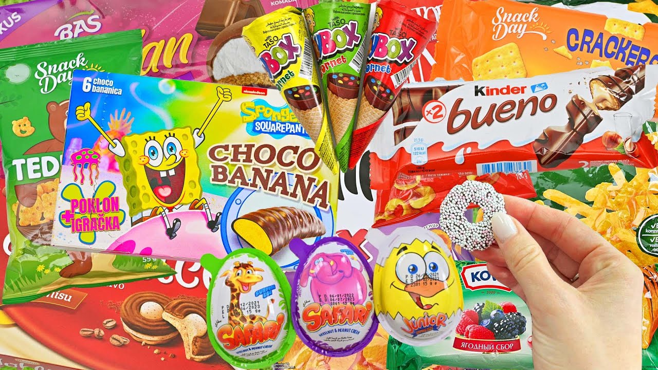 Kinder bueno, Sponge Bob choco bananas,Toybox cornet, Surprise eggs ...