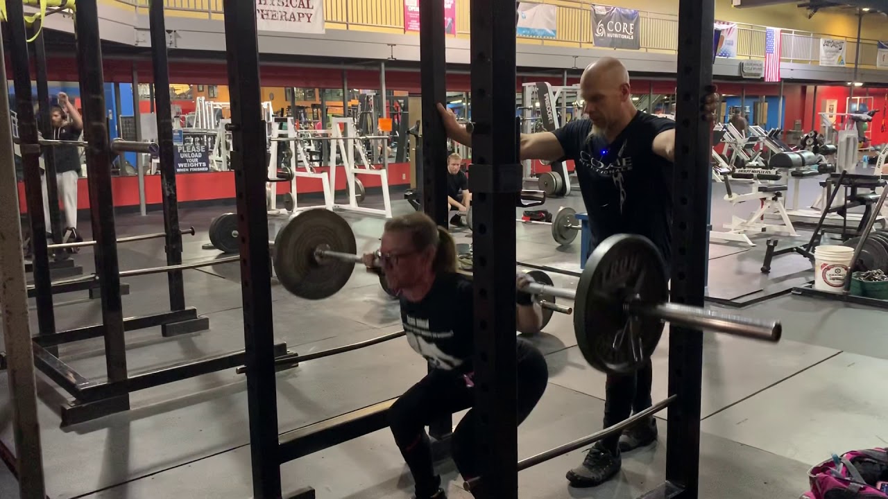 Rita Montgomery Barbell Squats 115 lbs x 45 reps - YouTube
