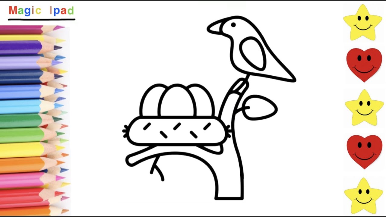Como dibujar un PAJARO CON NIDO | dibujos niños 💓⭐ How to draw a BIRD ...