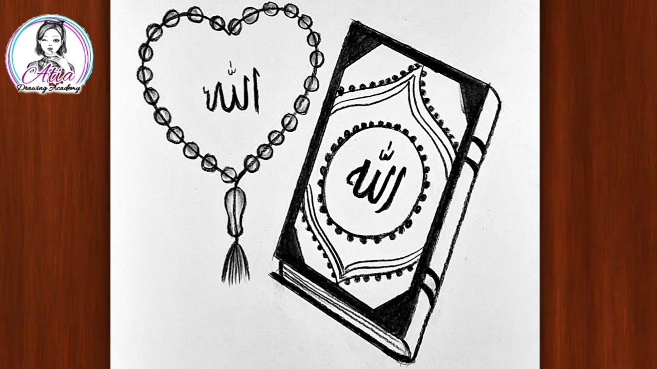 How to Draw Quran with Tasbeeh - Pencil Sketch | Beautiful Quran ...