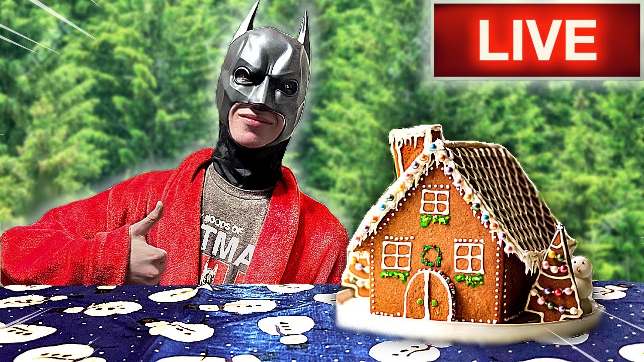 Making Gingerbread House With BATMAN!!! (LIVE) - YouTube