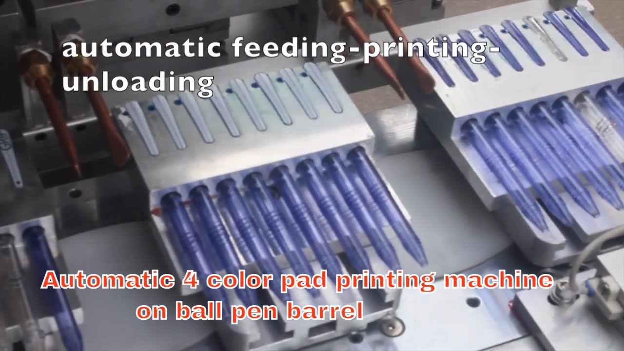 automatic 4 color pen clip pad printing machine - YouTube