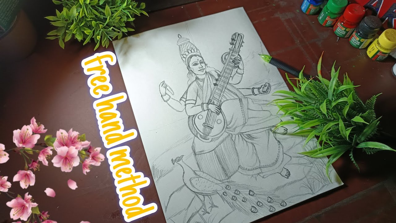 sarswati Mata ka free hand method 😄 - YouTube