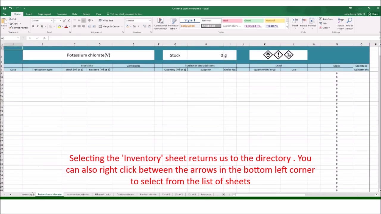 Chemical Stock Control Spreadsheet tutorial - YouTube