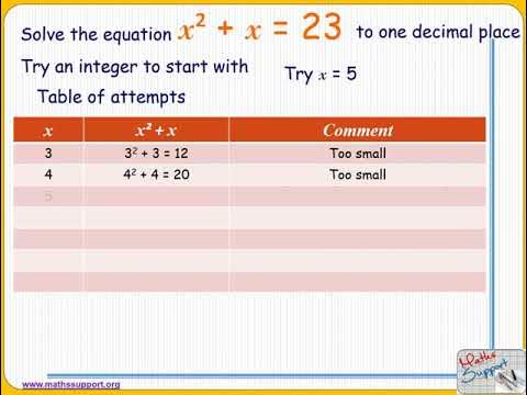 Solving quadratic equations by trial and improvement - YouTube