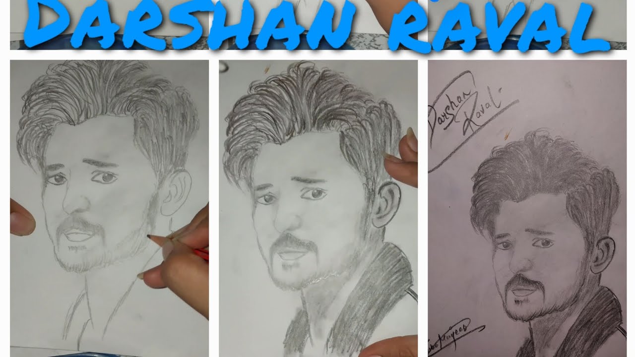 How to draw sketch of//DARSHAN RAVAL//'' step by step... #sketch #fan # ...