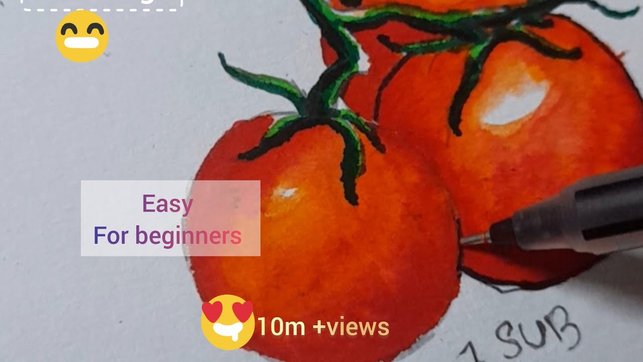 easy tomato drawing for beginners || brush pen || viral short video ...