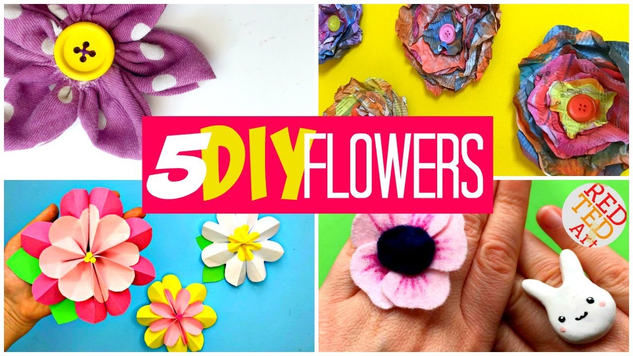 5 Flower DIYs - How to make a flower 5 Ways to Make Flowers - YouTube