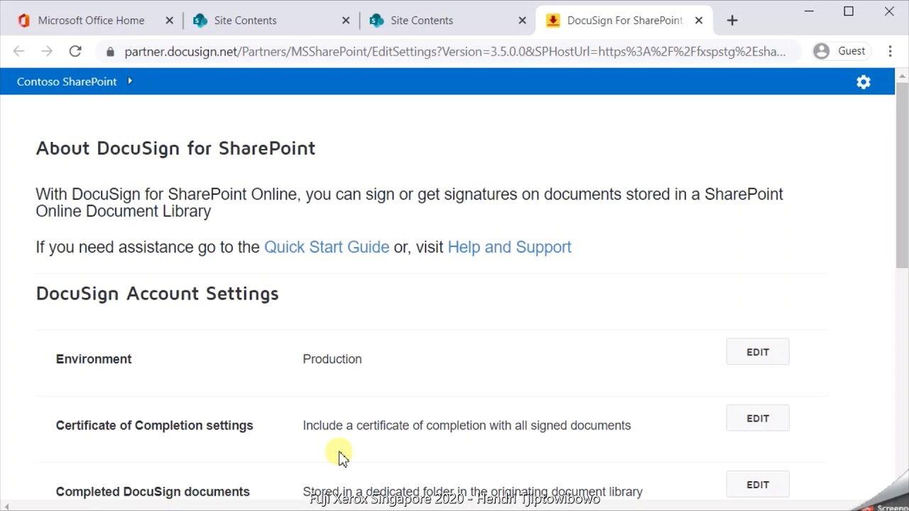 Change DocuSign Settings on SharePoint - YouTube