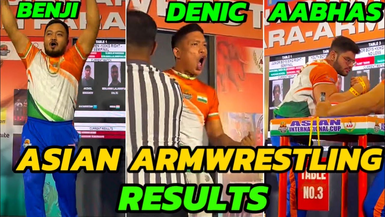 Denic, Aabhas Rana, Yuvi & Benjamin Asian Armwrestling RESULTS + Denis ...