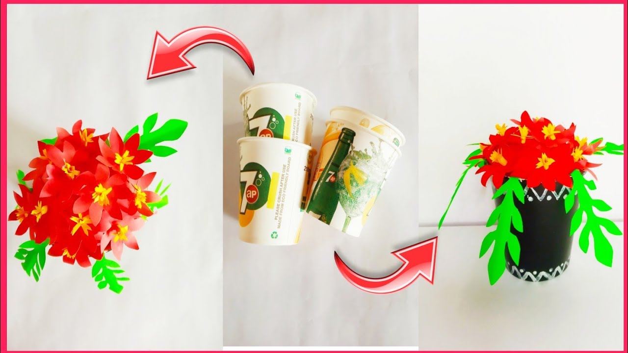 DIY flower vase/ Coffee cup flower vase/ Beautiful flower making ...