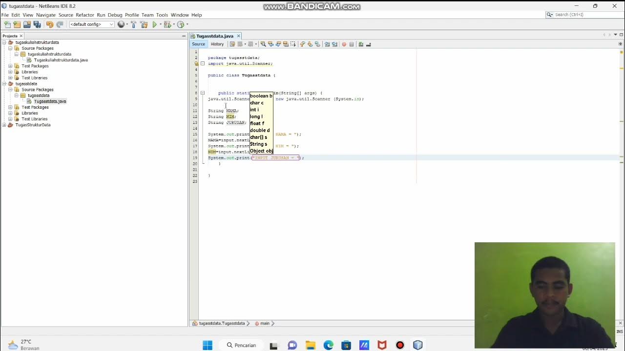 Program sederhana menggunakan bahasaJava Input NAMA,input NIM,input JURUSAN - YouTube
