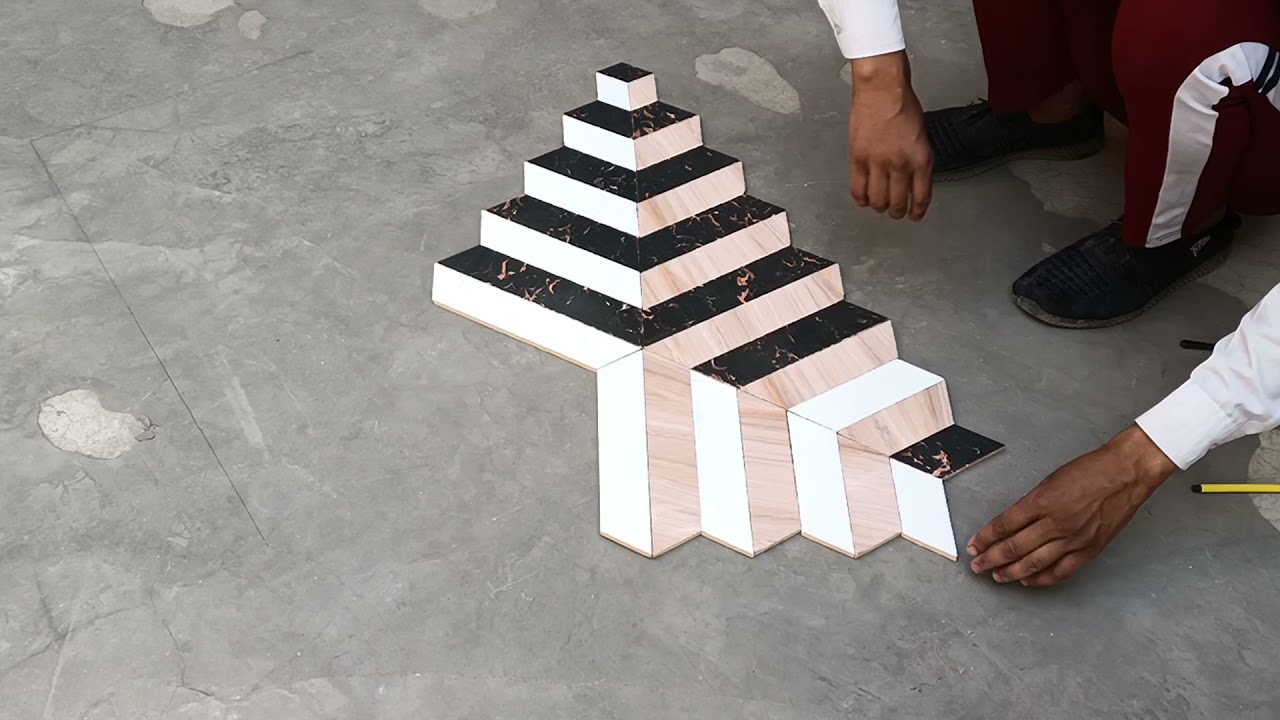 how to make 3d cube tiles design wall and flooring - YouTube