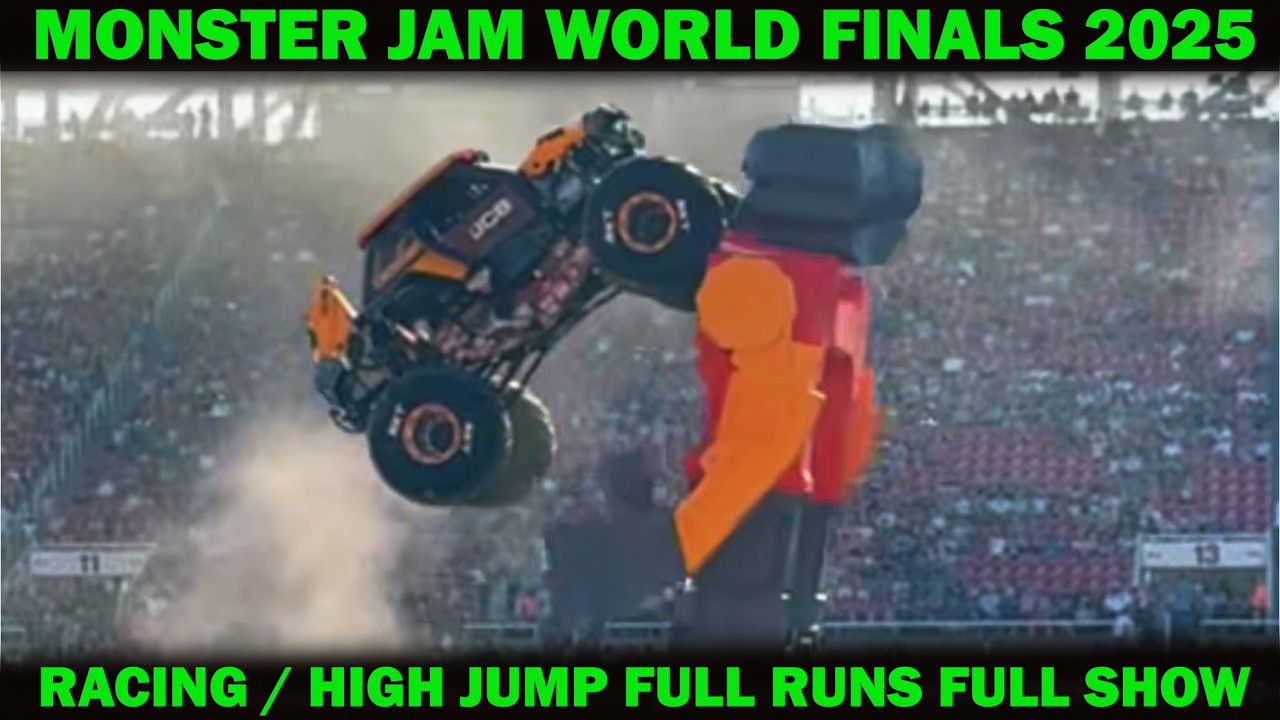 Monster Jam World Finals 2025 Racing High Jump and JCB Robot Stunt Full ...