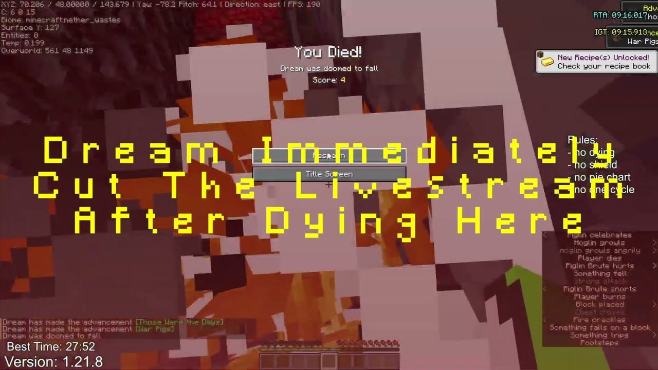 Dream CRASHES OUT and CUTS his livestream while speedrunning - YouTube