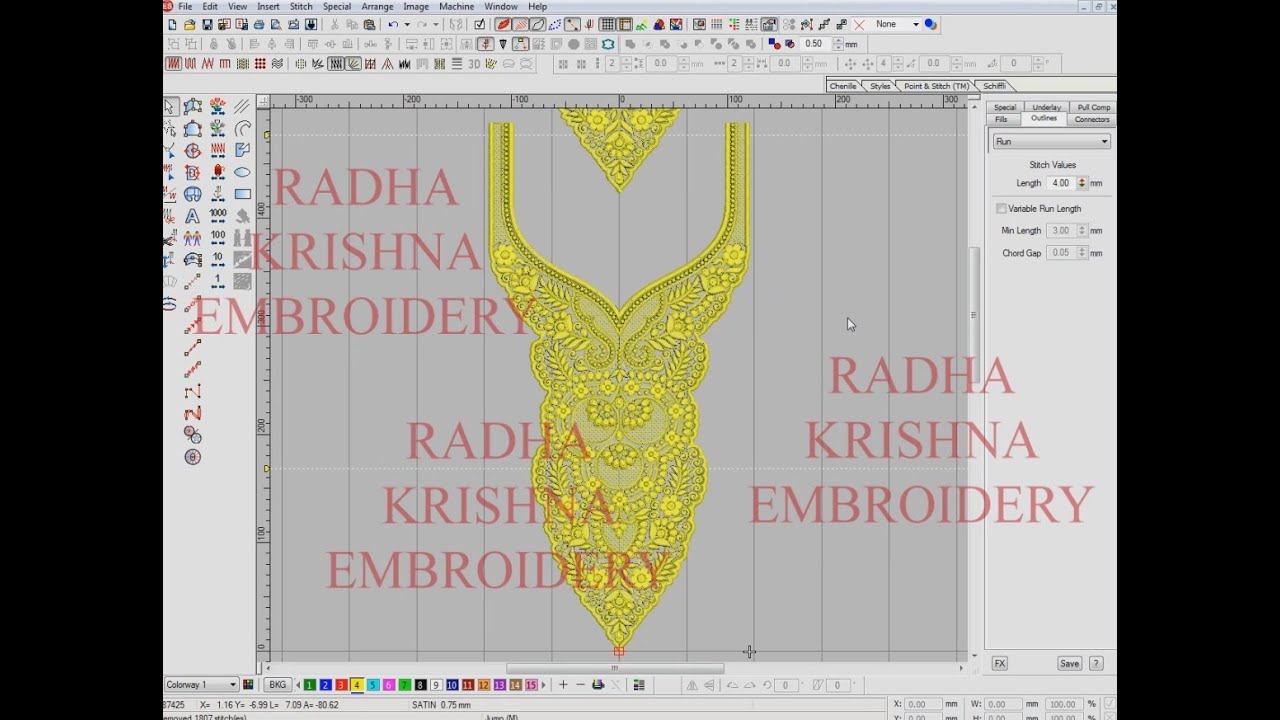 Making full neck embroidery design for gown in Wilcom es 2006 software - YouTube