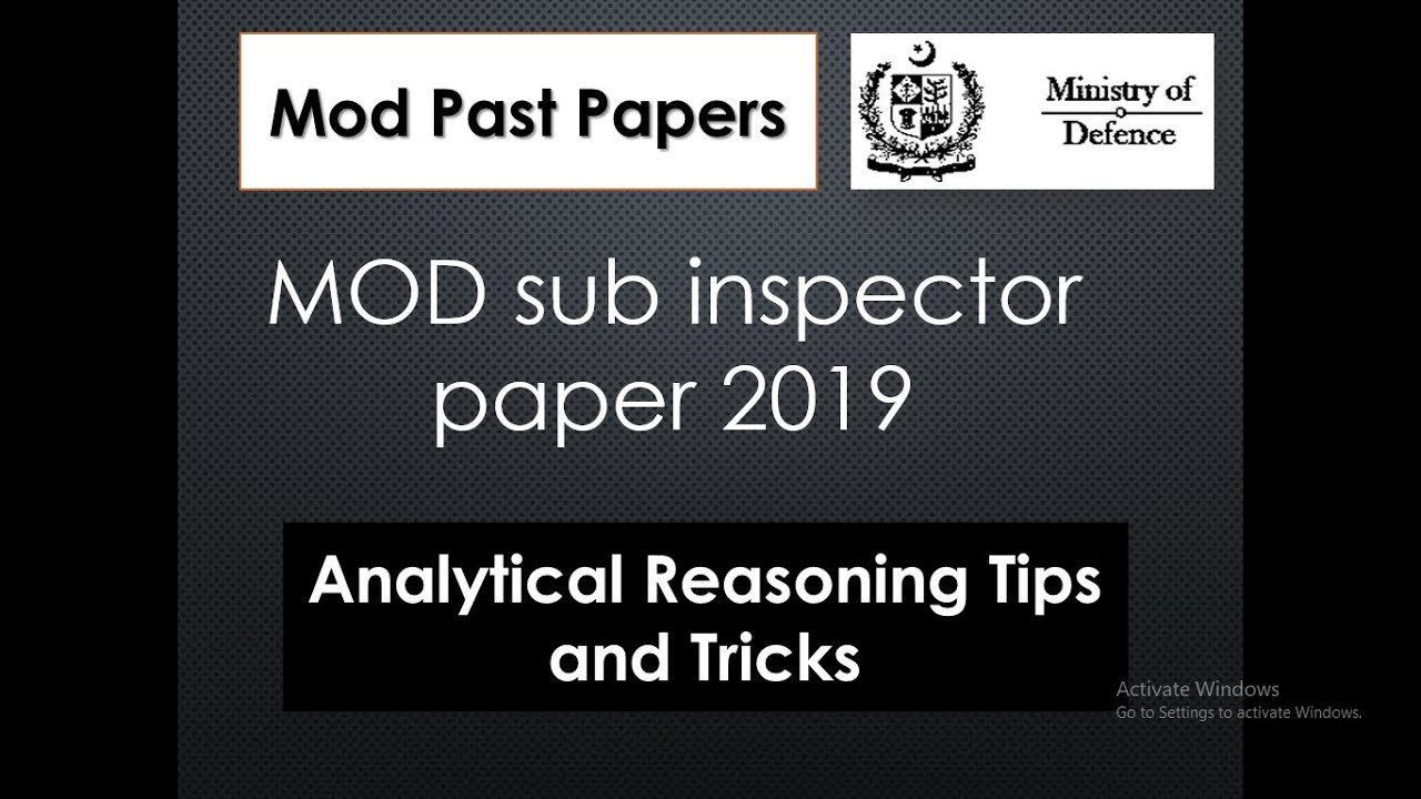 Ministry of Defence Sub inspector Past papers 2019 | mod past paper ...
