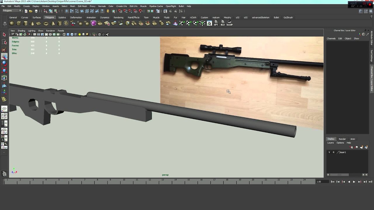 Modeling a Sniper Rifle in Maya Part2- blocking out the shape - YouTube