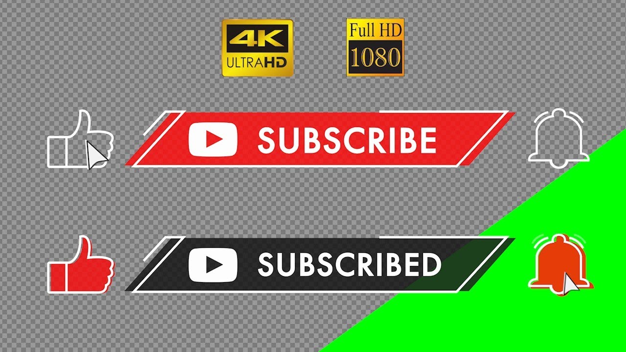 Subscribe, like, bell button Green screen, transparent background 4K HD ...