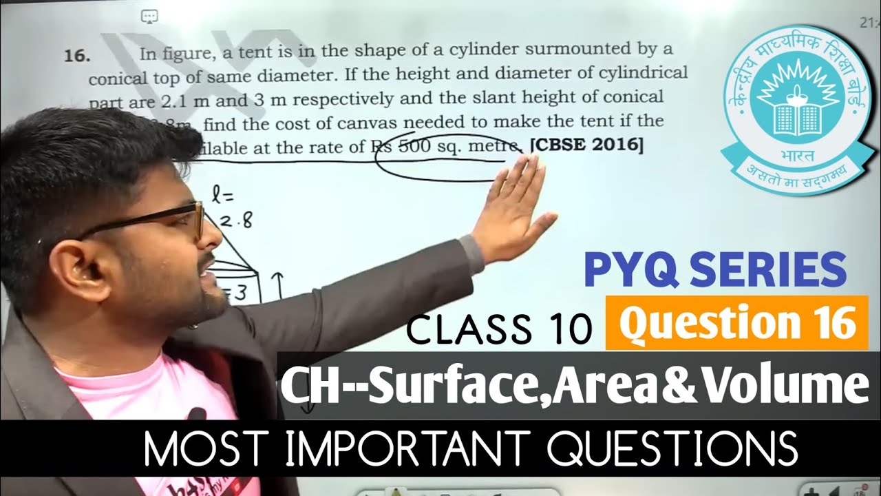 In figure, a tent is in the shape of a cylinder surmounted by a conical ...