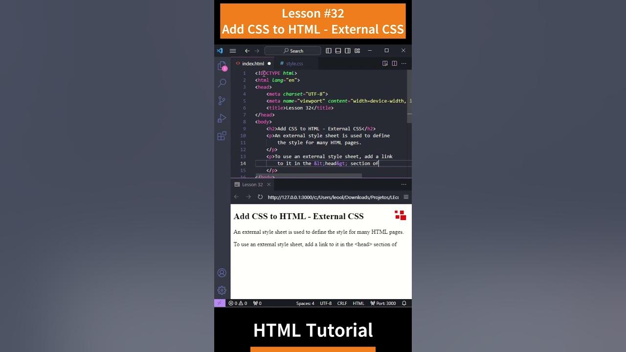 HTML Tutorial - Lesson 32: Add CSS to HTML - External CSS #shorts #html #html5 #html5tutorial ...