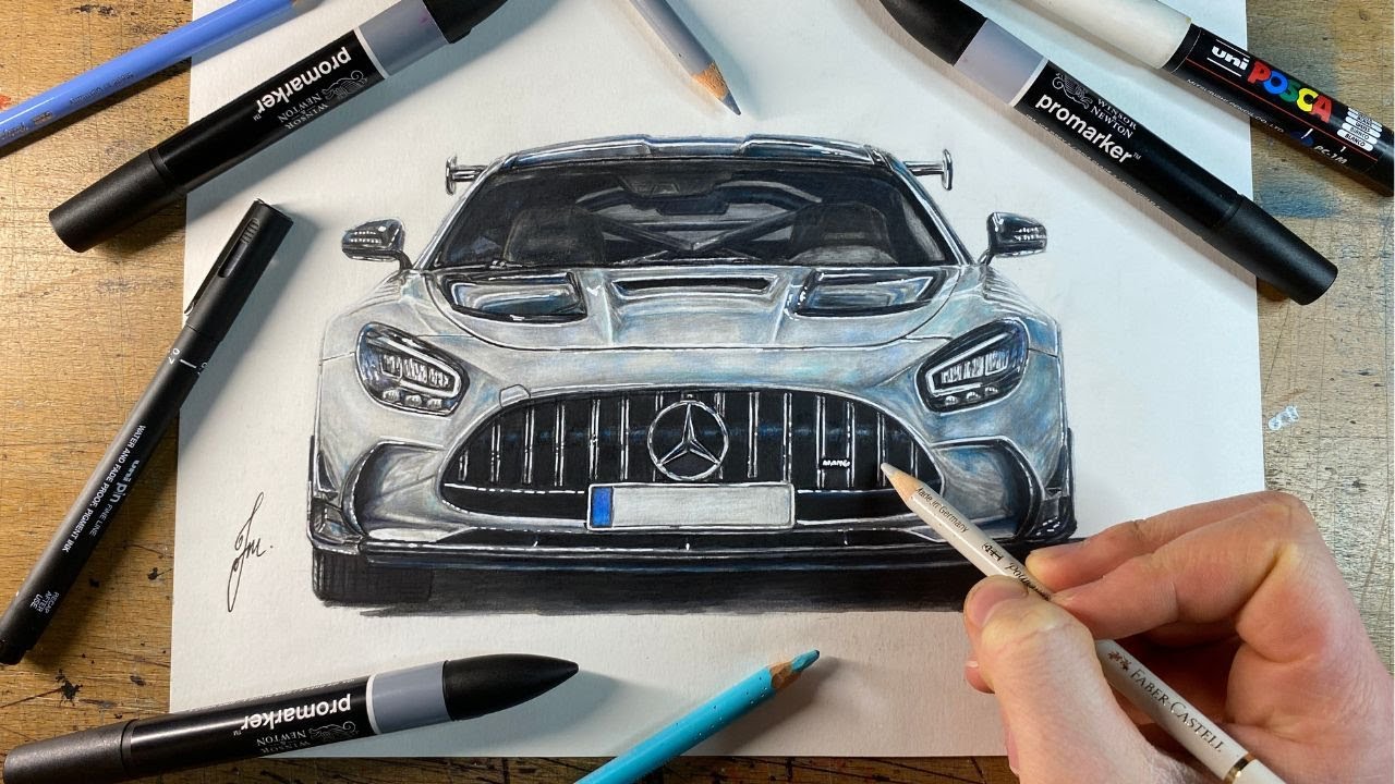 Drawing a Mercedes AMG GT || Timelapse - YouTube