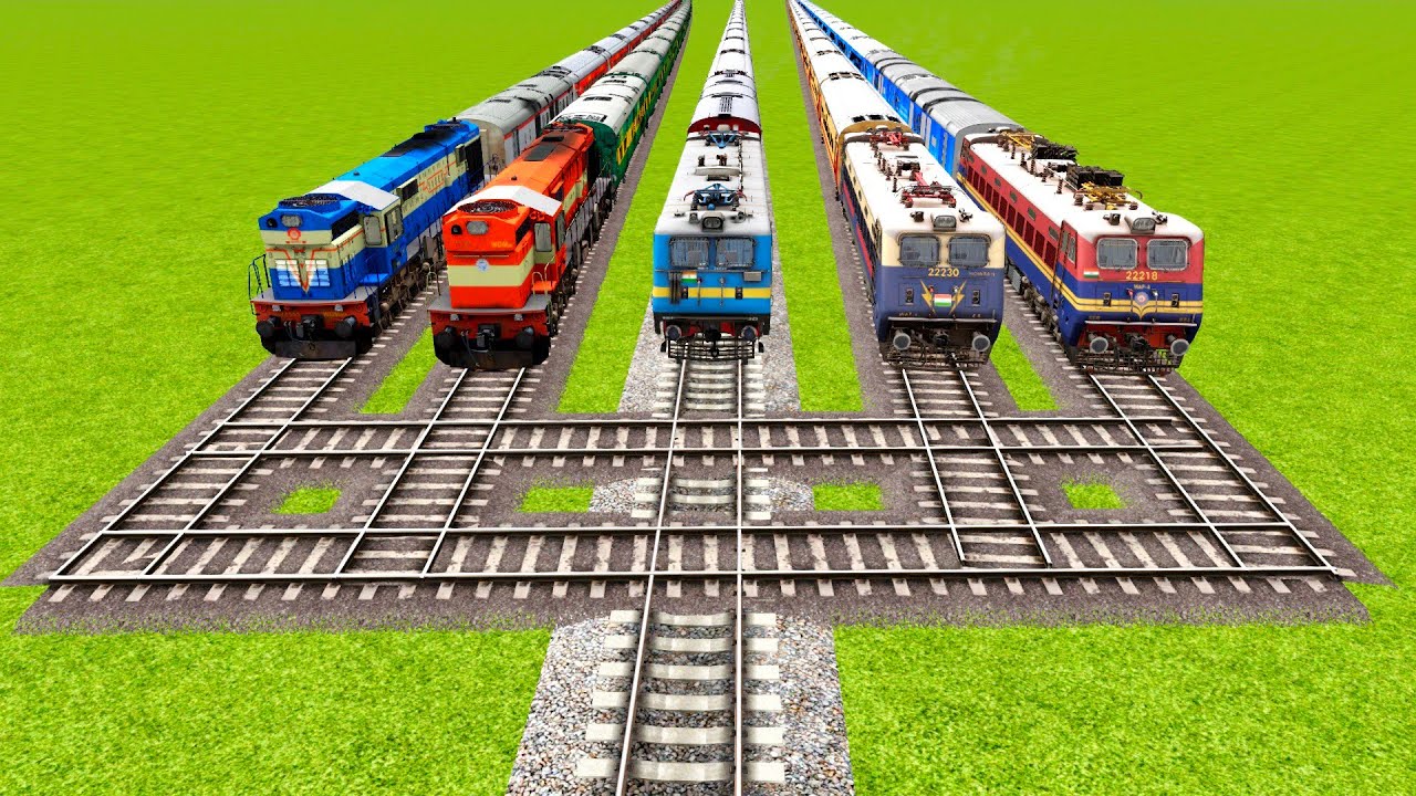 TWO DIESEL TRAINS AND THREE ELECTRIC TRAINS REDDY TO PASSING AT SQUARE ...