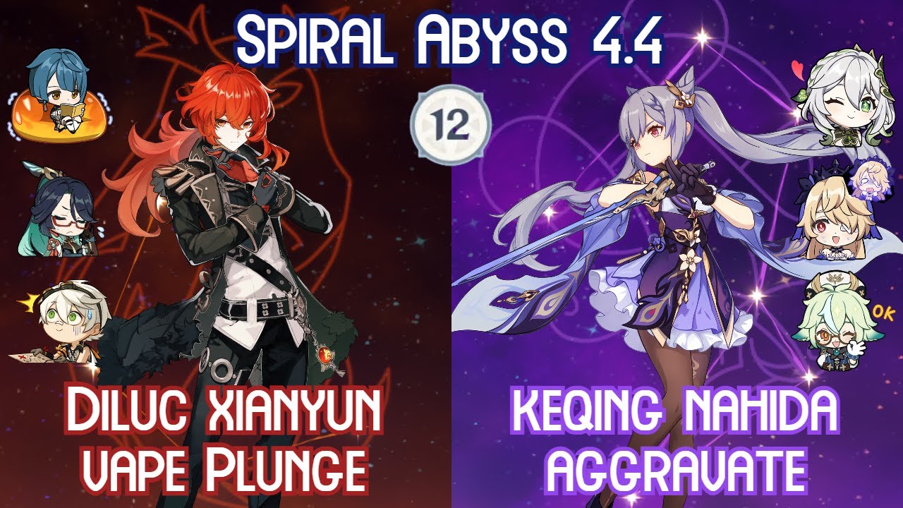 NEW Spiral Abyss 4.4 - C0 Diluc Xianyun Vape Plunge & C0 Keqing Aggravate Floor 12 Full Star ...