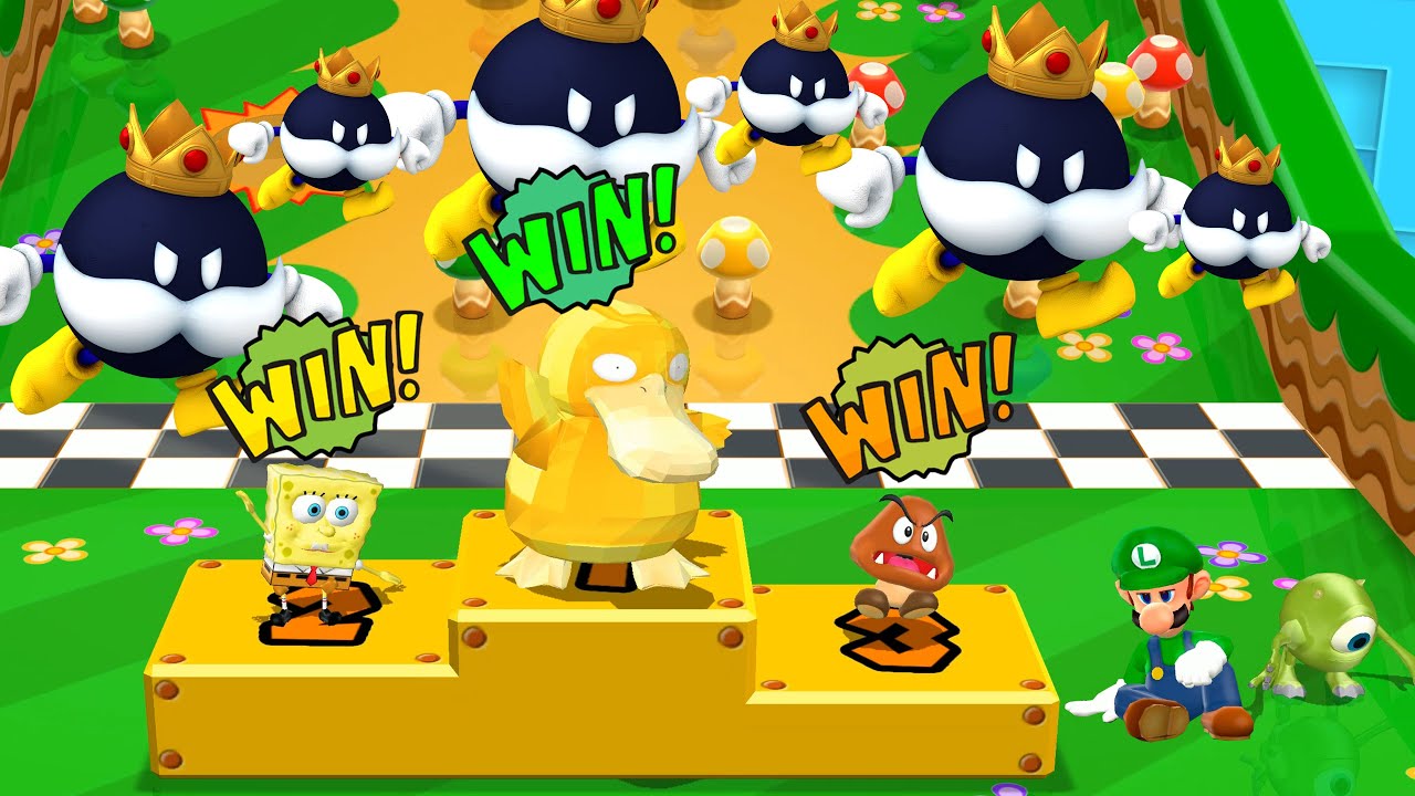 Mario Party 9 - Wazowski vs Spongebob vs Psyduck vs Goomba #MarioGame ...
