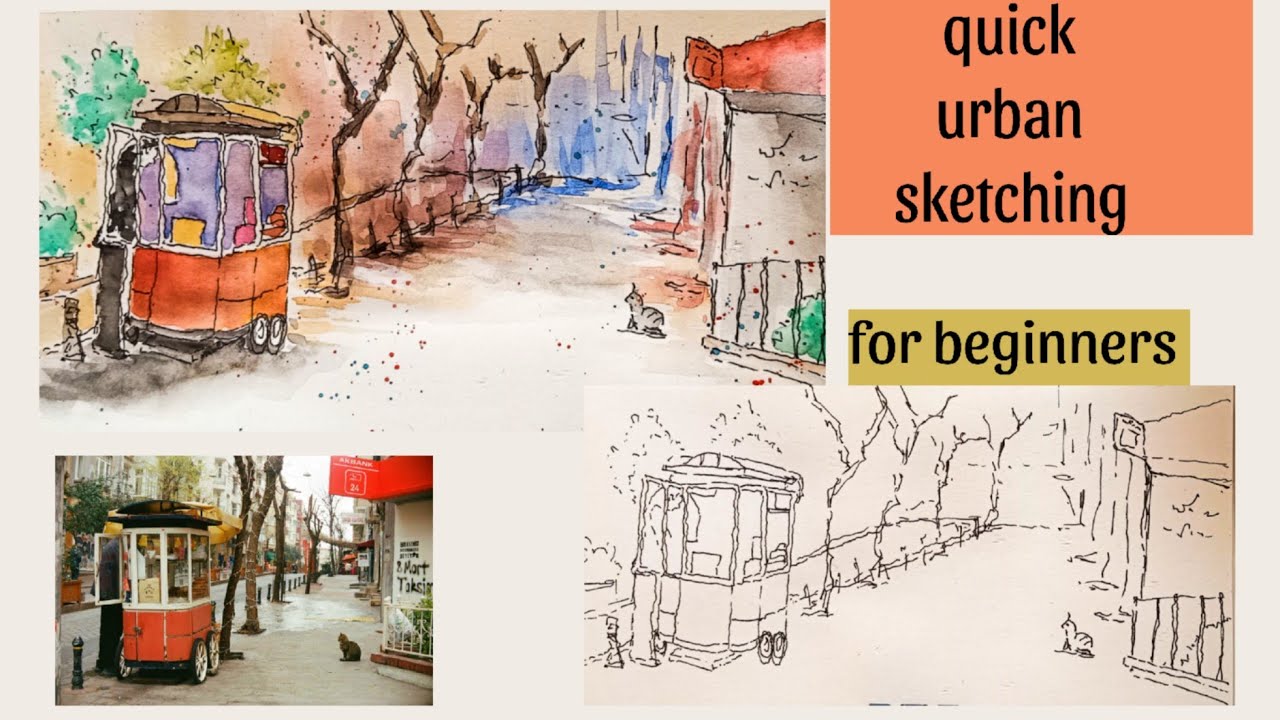 urban sketching for beginners . loose ink and watercolor - YouTube