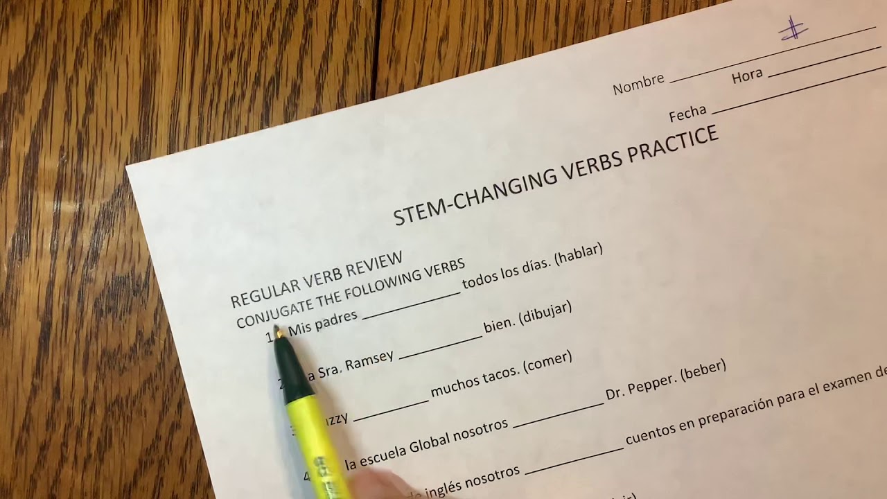 Stem-changing verbs practice work pages - YouTube
