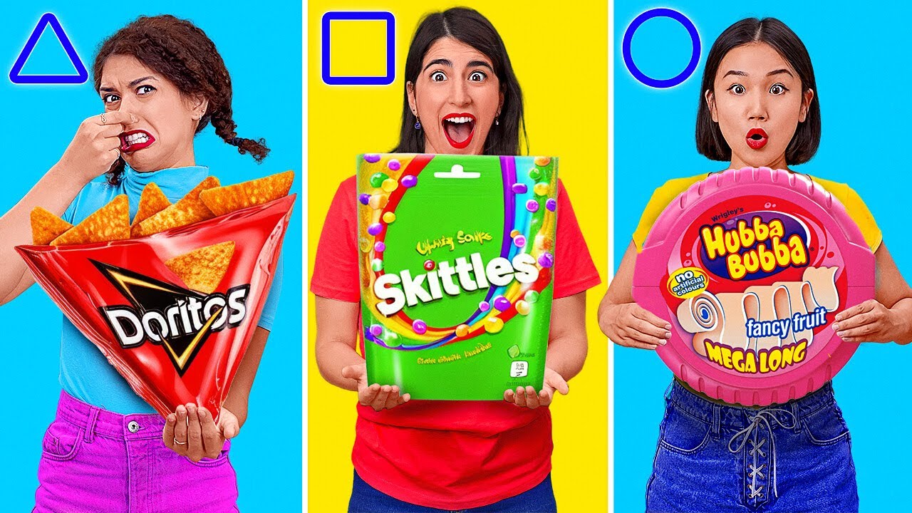 DESAFÍOS DE COMIDA GEOMÉTRICA DE RICA VS POBRES 😻 Comidas de Colores y ...