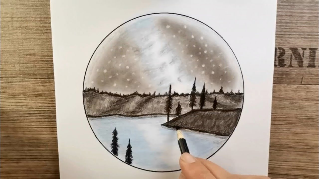 Beautiful Night Sky and Forest Scenery Drawing with Pencils / Easy ...