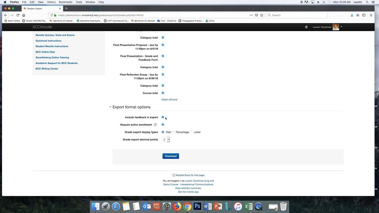 Moodle Gradebook Export to Excel - YouTube