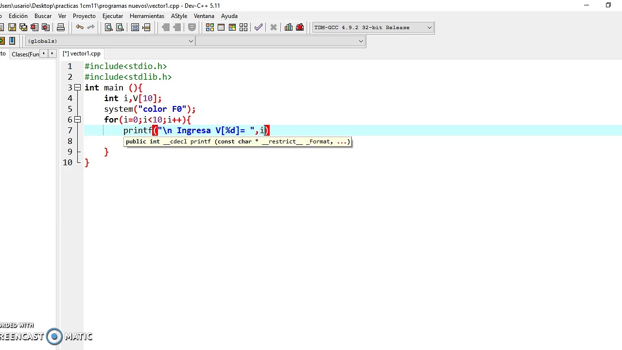 Pedir y mostrar de un vector en C - YouTube
