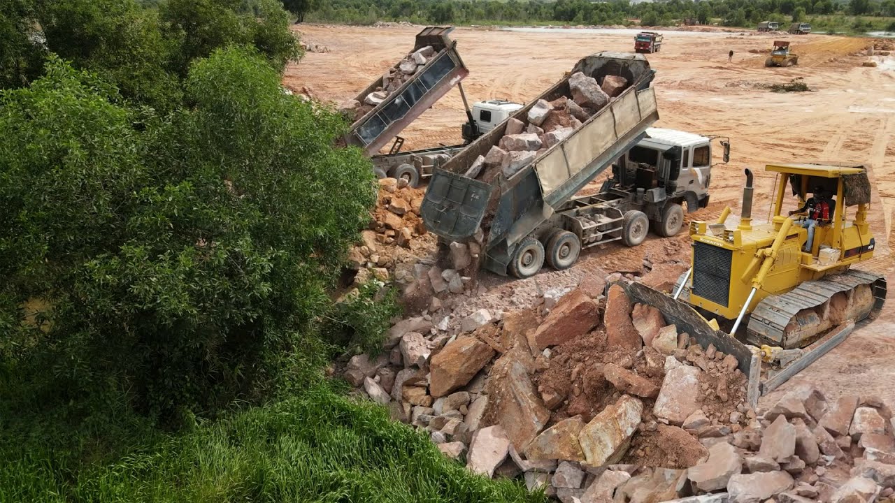 Part.72| Incredible Huge Filling Stone Project Komatsu Dozers Process ...
