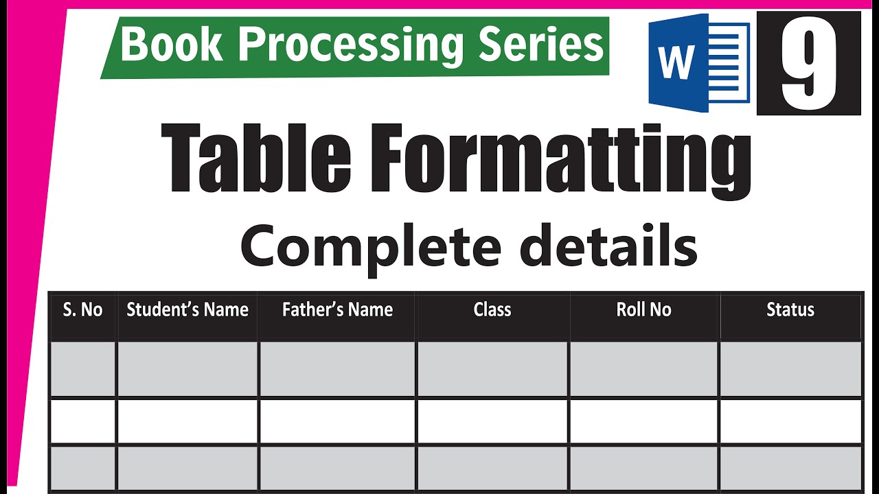 Table Formatting Complete Details | Class 9 | MS Word For Beginners ...