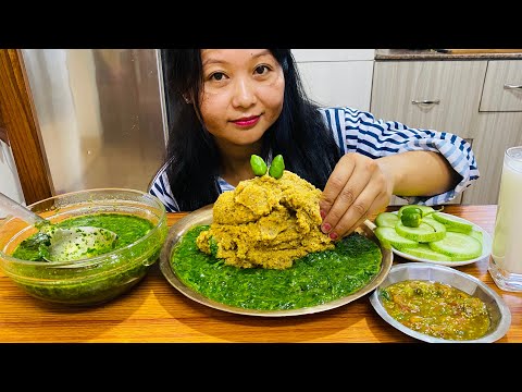 Eating Athletic Nepali food sisnu ra makai ko dhido dalle khorsani salad moi mukbang
