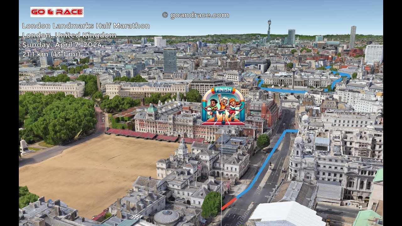 London Landmarks Half Marathon (2024): fly over the half-marathon 3D ...
