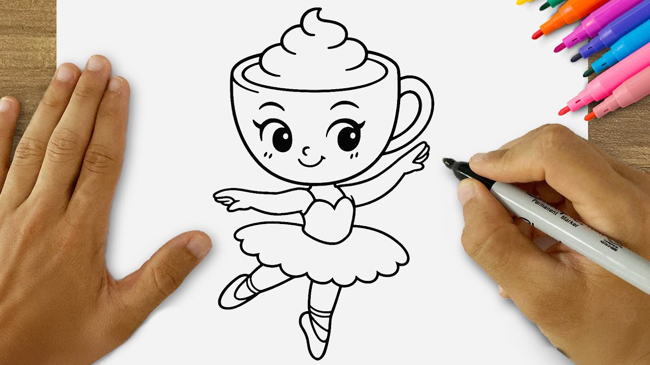 How to Draw Caffè Ballerina ☕💃 | Very Easy Step by Step Drawing ...