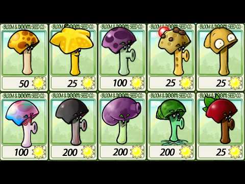 10 Scaredy-shroom family plants VS 999Zombies-------Plants vs Zombies