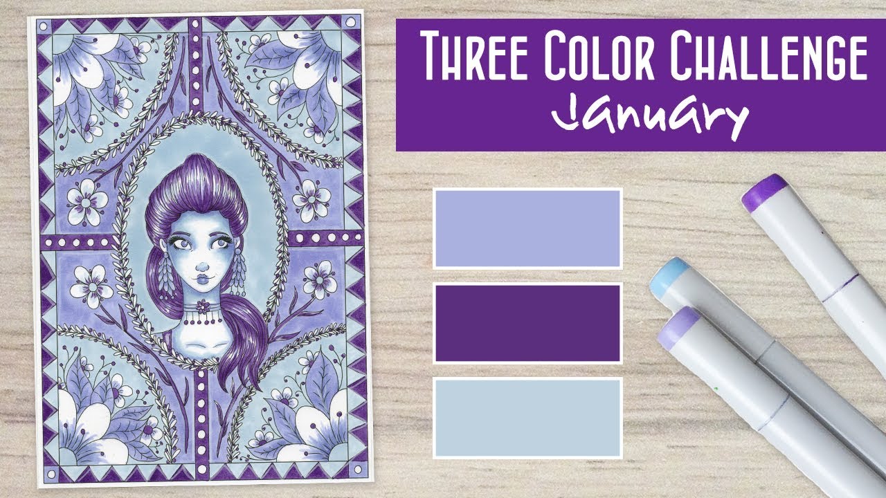 Copic Colors Challenge Ep 1 - January - Three Marker Challenge - YouTube