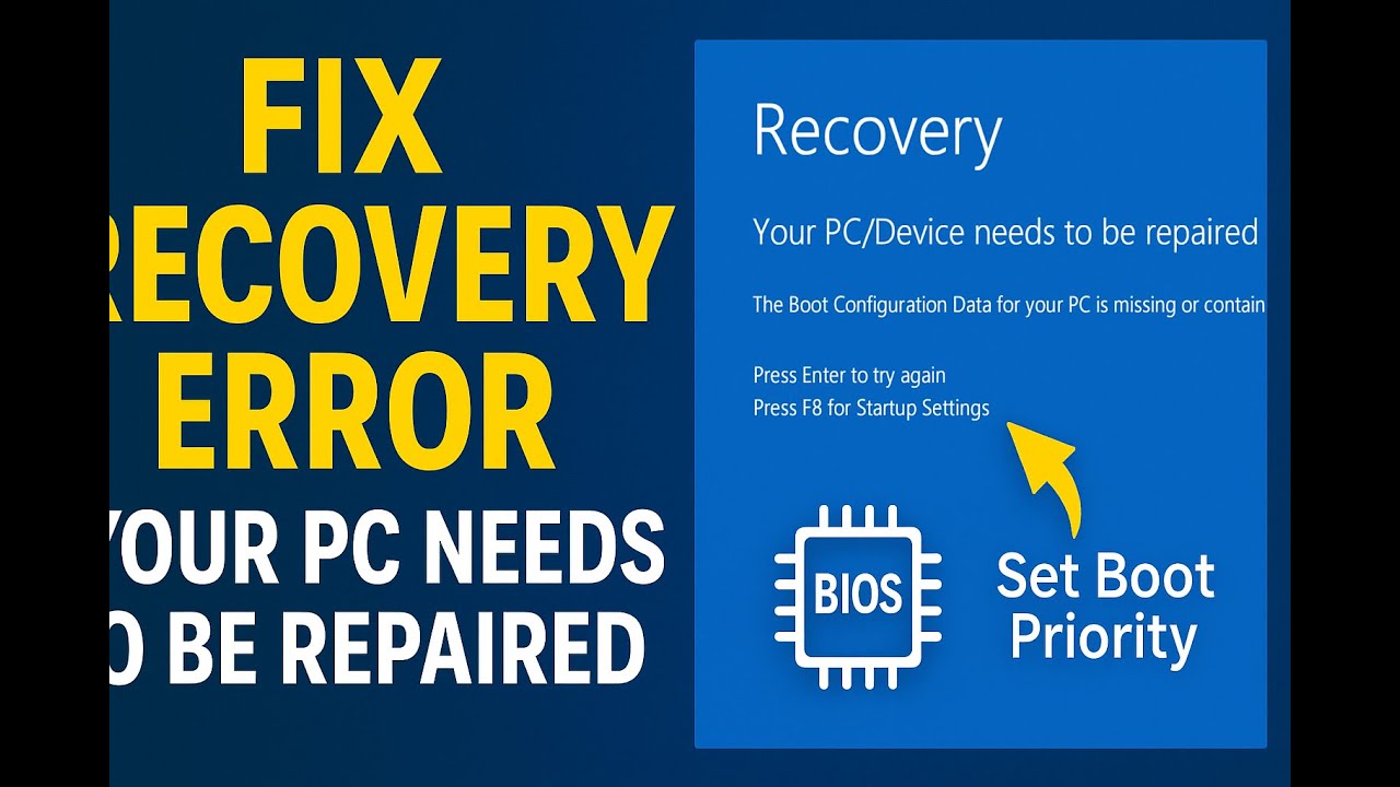 Fix Blue Screen Recovery Error | Your PC/Device Needs to Be Repaired ...