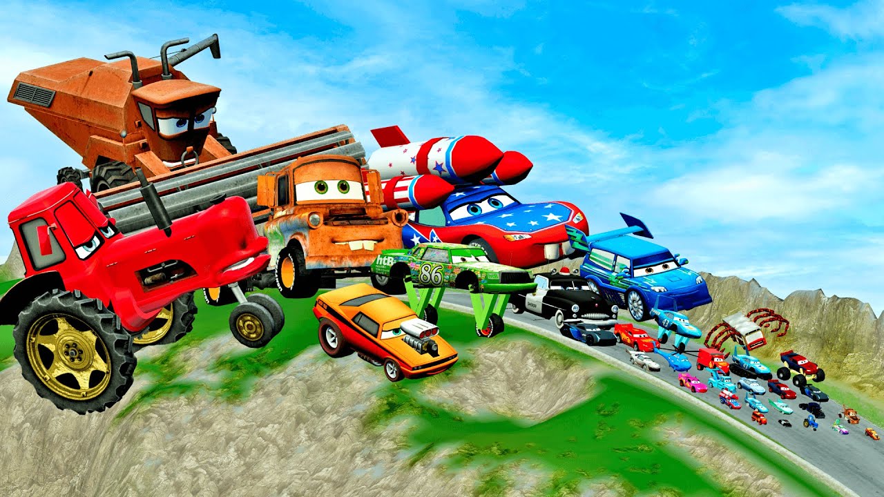 Big & Small Lightning McQueen & ALL DISNEY PIXAR CARS vs DOWN OF DEATH ...