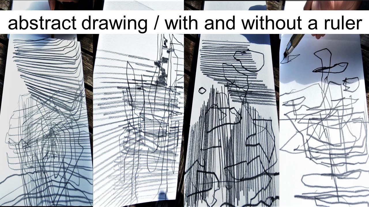 Drawing: with and without a ruler / 4 abstract drawings / Graphite on ...