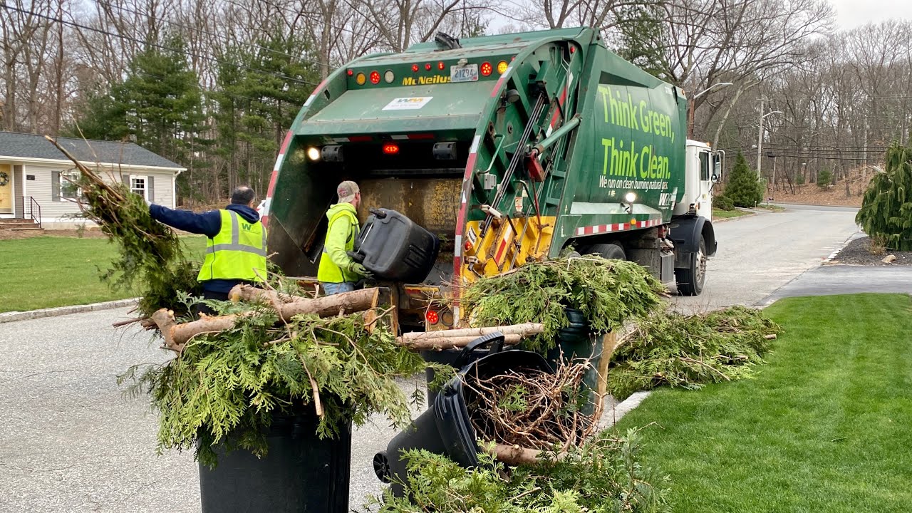 Garbage Truck Packing A Masive Tree Pile - YouTube
